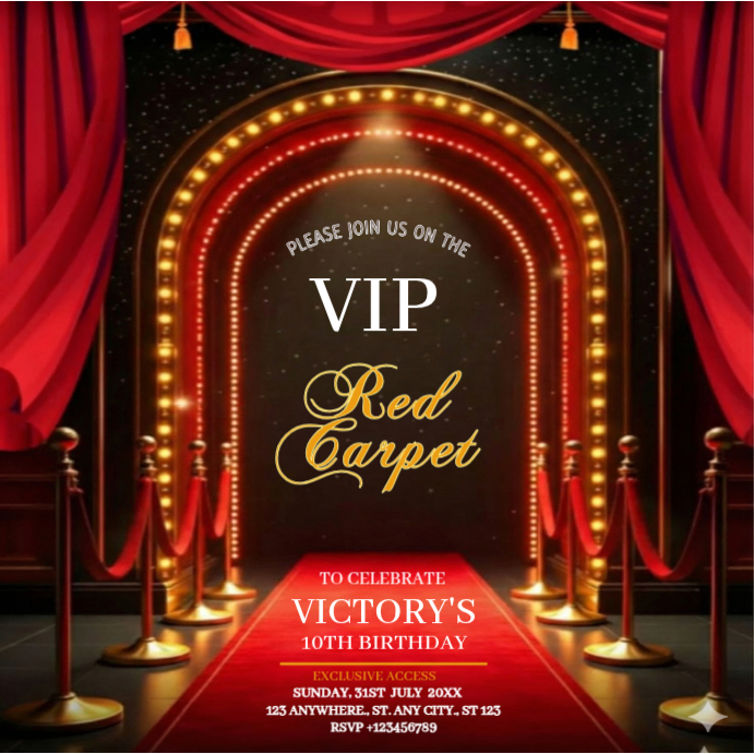 VIP Red Carpet Birthday Invitation Poster | Luxury Hollywood Party Template | PosterMyWall